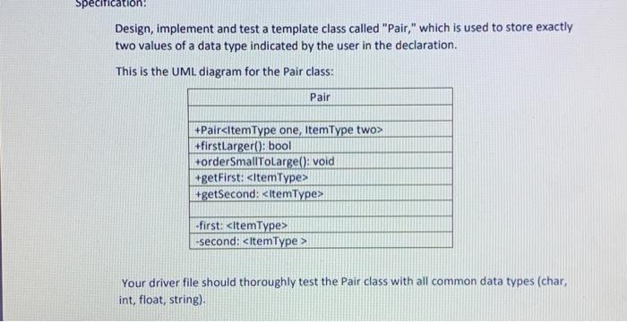 Solved Specification: Design, implement and test a template | Chegg.com