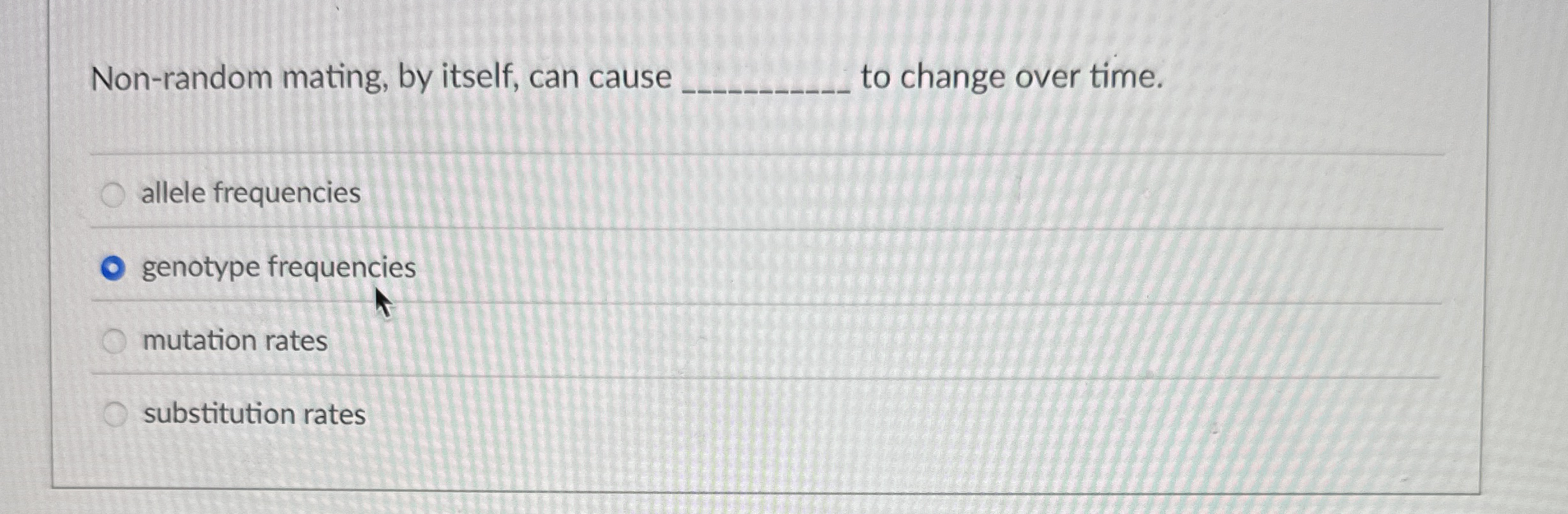 Solved Non-random mating, by itself, can cause .to change | Chegg.com