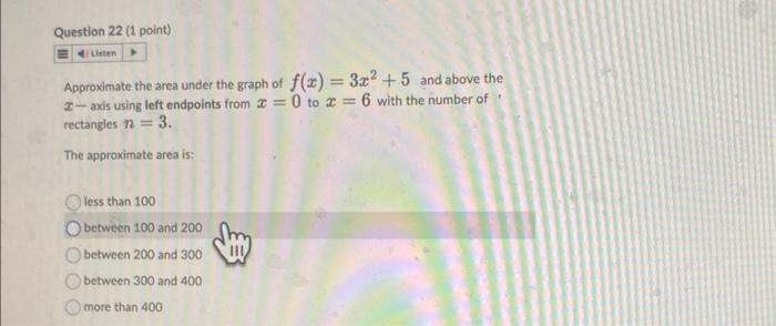 Solved Approximate the area under the graph of f(x)=3x2+5 | Chegg.com