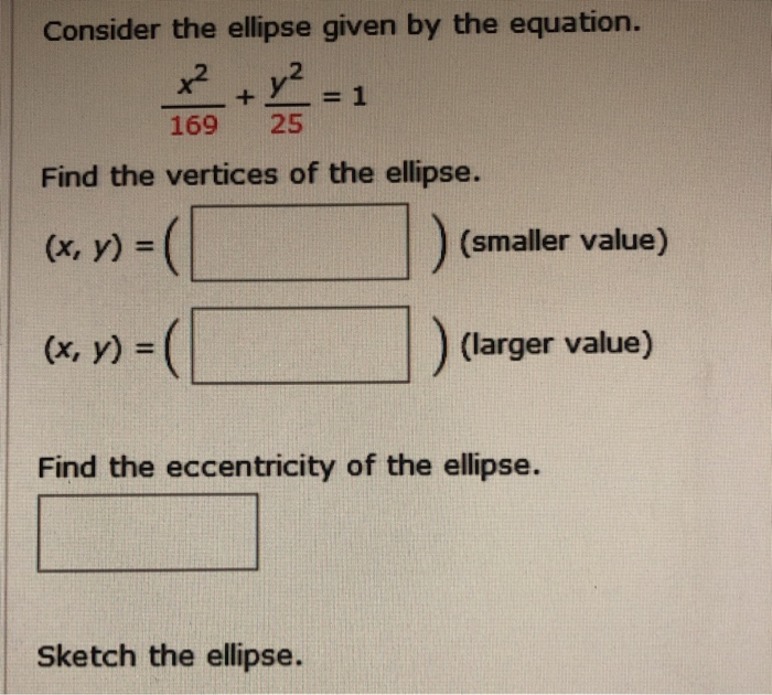 Solved Consider the ellipse given by the equation. X2 y² 169 | Chegg.com