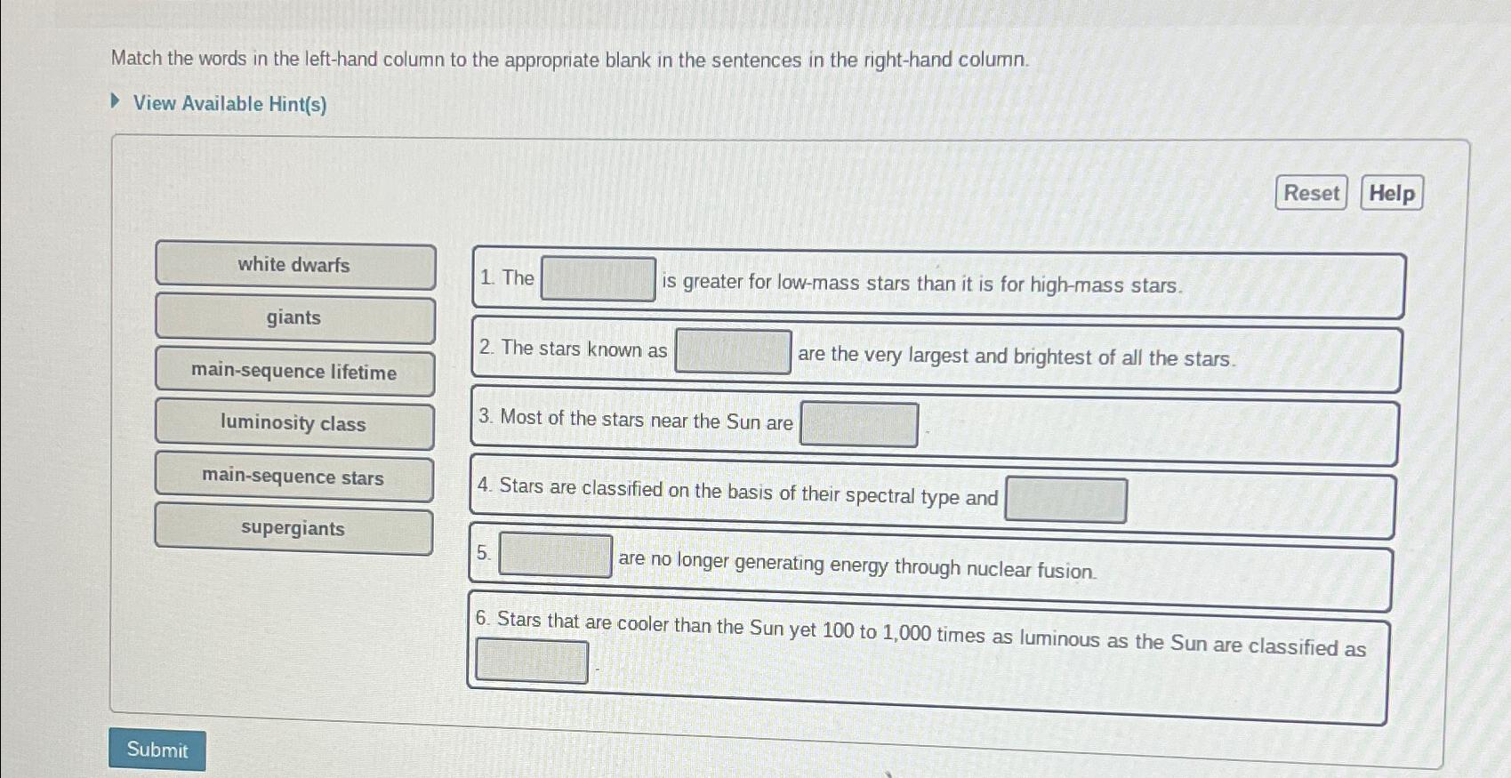 Solved Match the words in the left-hand column to the | Chegg.com