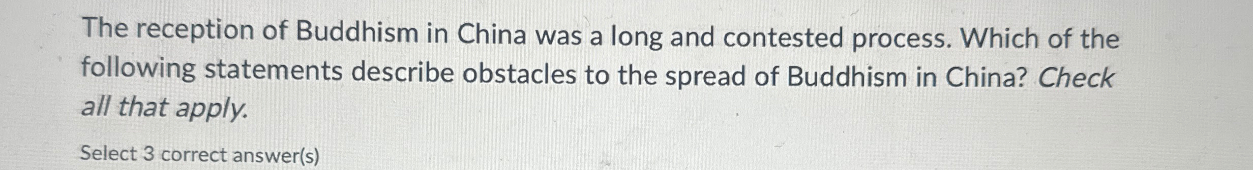 Solved The reception of Buddhism in China was a long and | Chegg.com