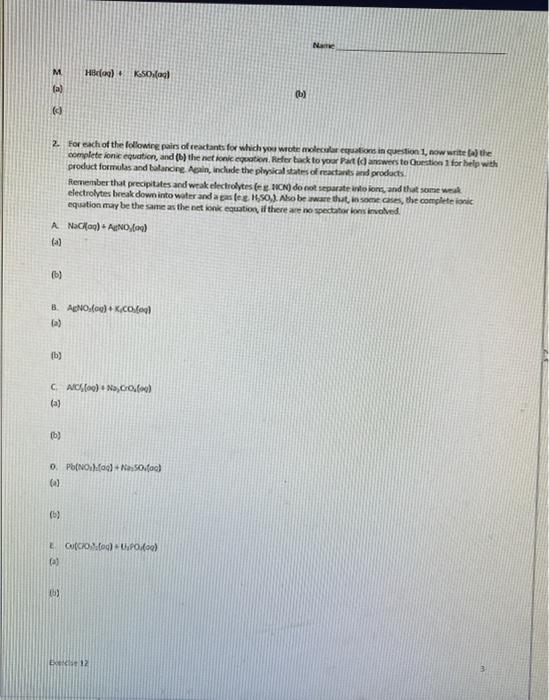 Solved Na 73 - Double Displacement Reactions Worksheet 1. | Chegg.com