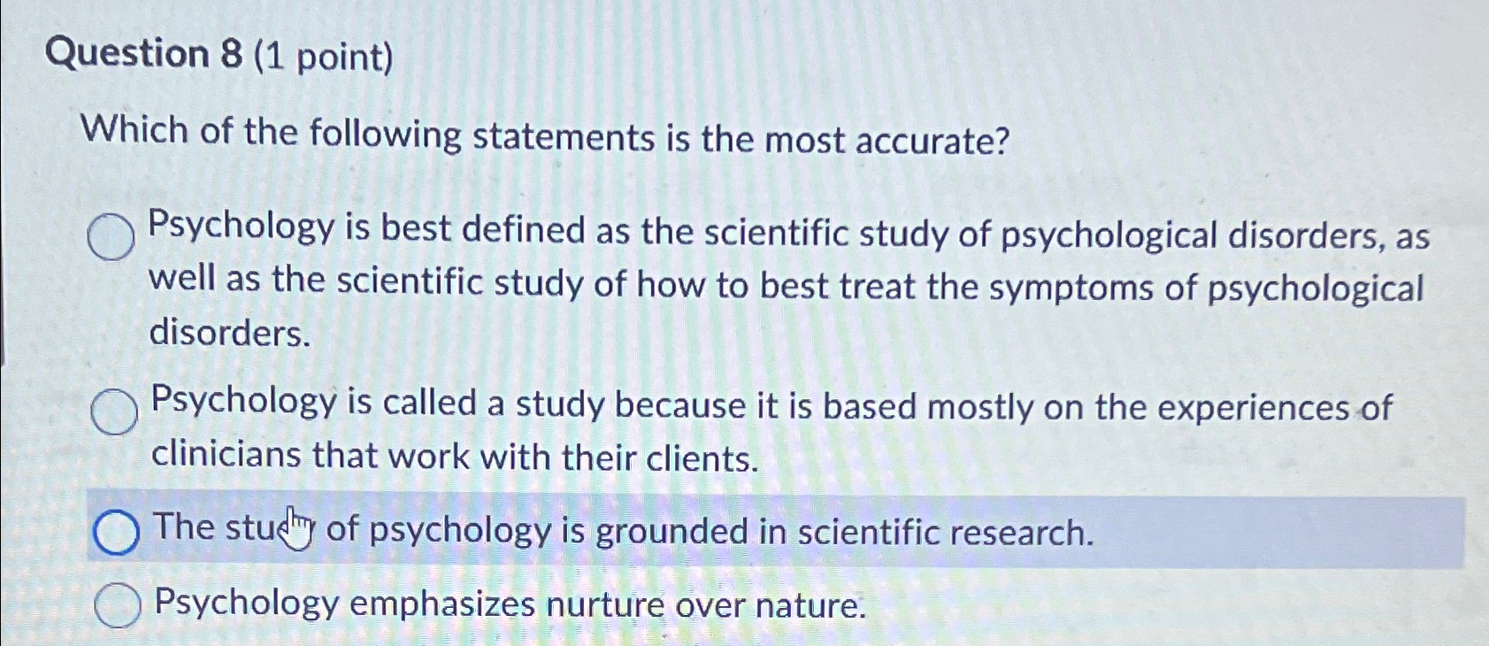 Solved Question 8 (1 ﻿point)Which of the following | Chegg.com