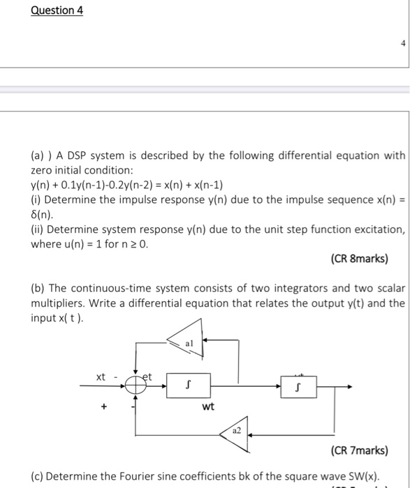 Solved Question 4 (a)) A DSP system is described by the | Chegg.com