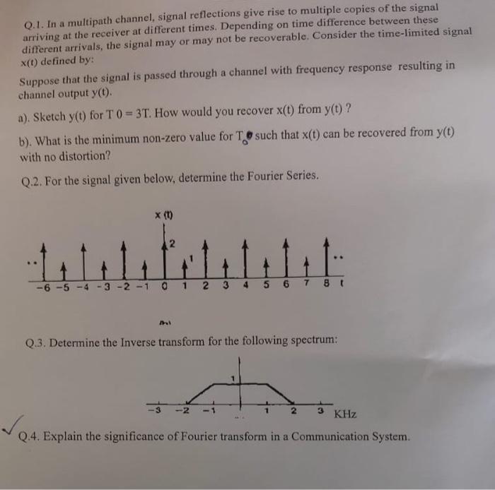 Q.1. In a multipath channel, signal reflections give | Chegg.com