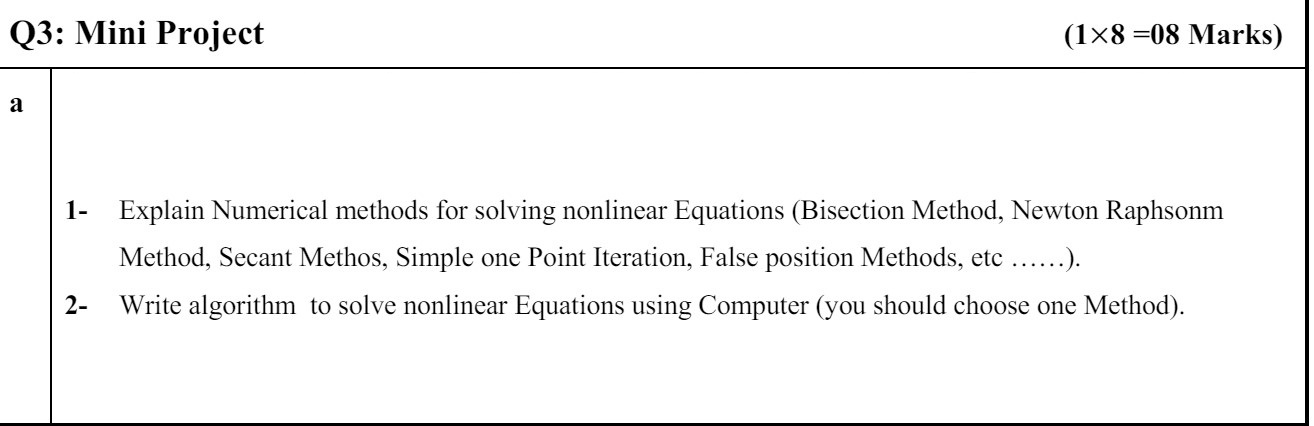 Solved Q3: Mini Project ﻿Marks)a1- ﻿Explain Numerical | Chegg.com