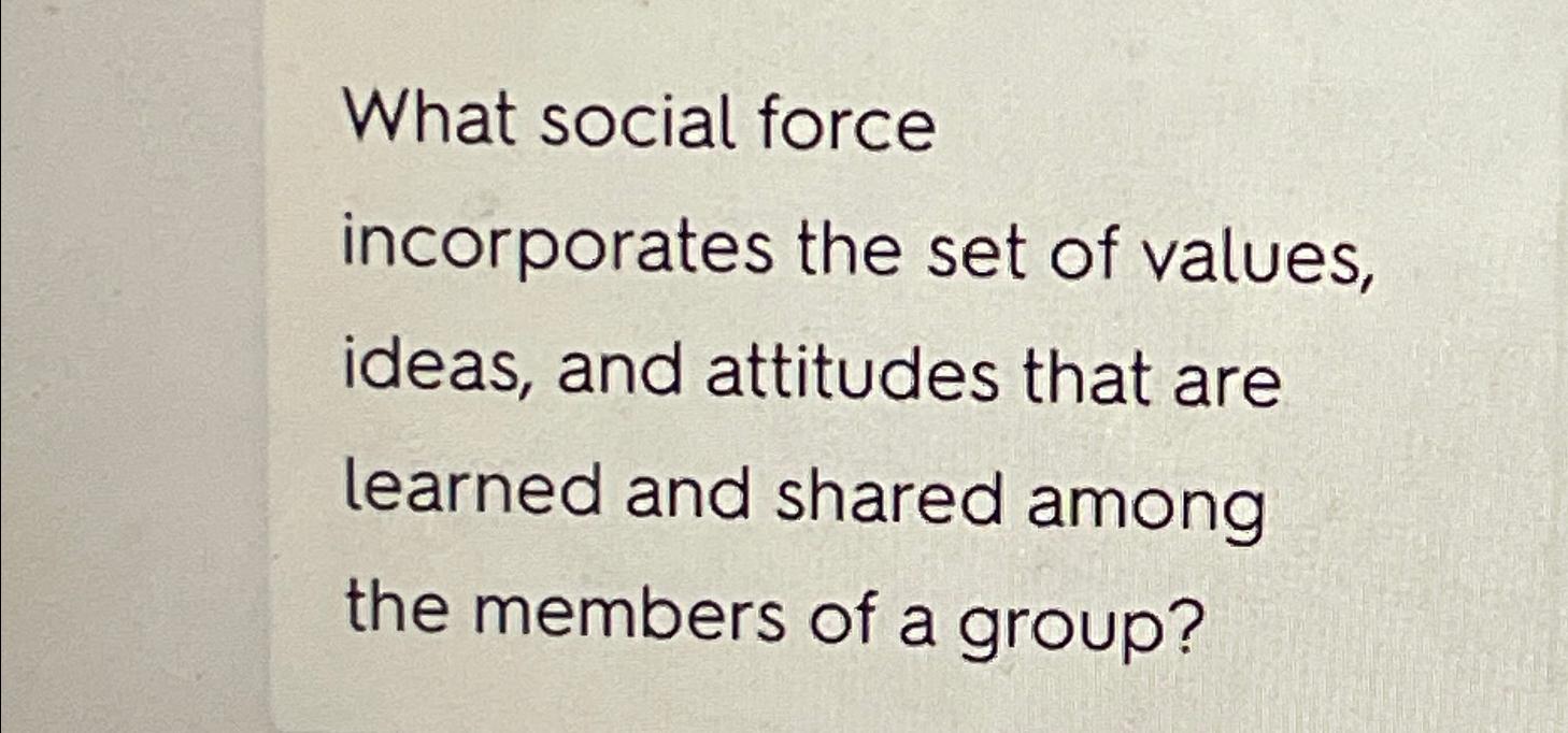 Solved What social force incorporates the set of values, | Chegg.com