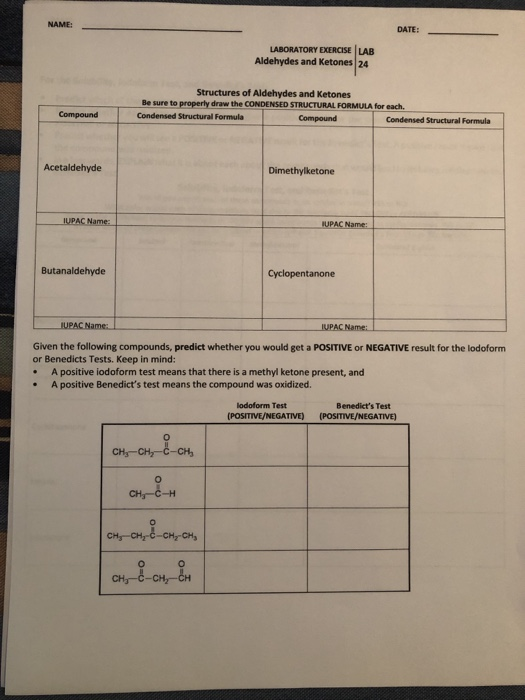 Solved NAME: DATE: LABORATORY EXERCISE LAB Aldehydes and | Chegg.com