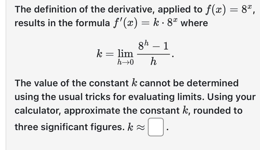 Solved The definition of the derivative, applied to f(x)=8x, | Chegg.com