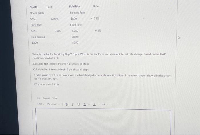 Solved What is the bank's Repricing Gap?? 1 pts What is the | Chegg.com