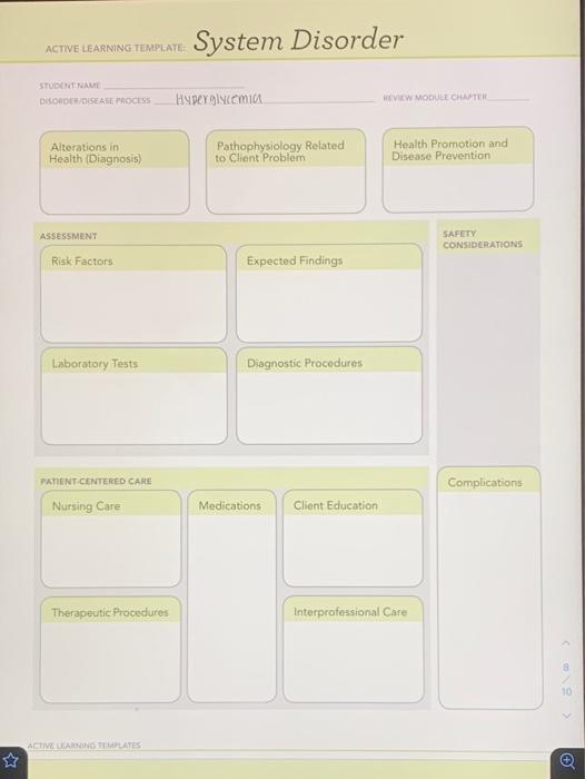 ACTIVE LEARNING TEMPLATE System Disorder STUDENT NALE | Chegg.com