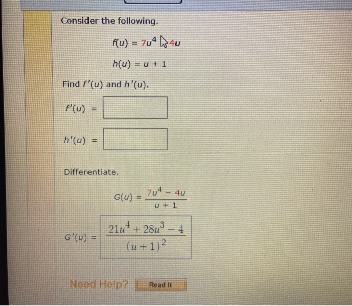 Solved Consider the following. f(u) = 7u4 640 h(u) = 1 + 1 | Chegg.com