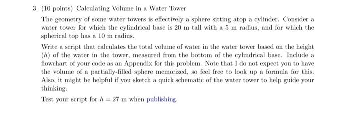 Solved 3. (10 points) Calculating Volume in a Water Tower | Chegg.com