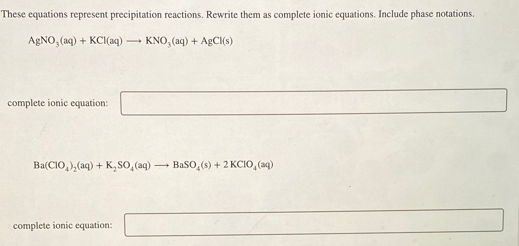 Solved These equations represent precipitation reactions. | Chegg.com
