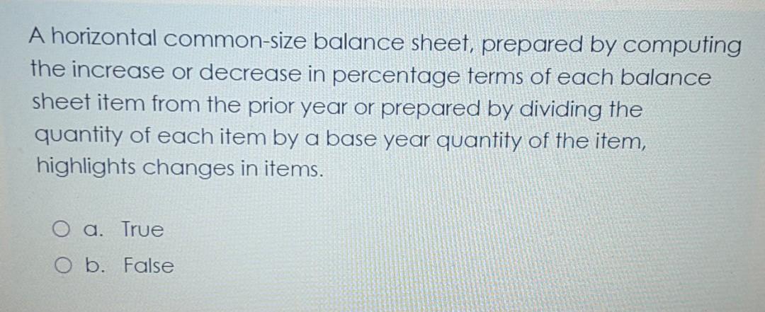 Solved A horizontal common-size balance sheet, prepared by | Chegg.com