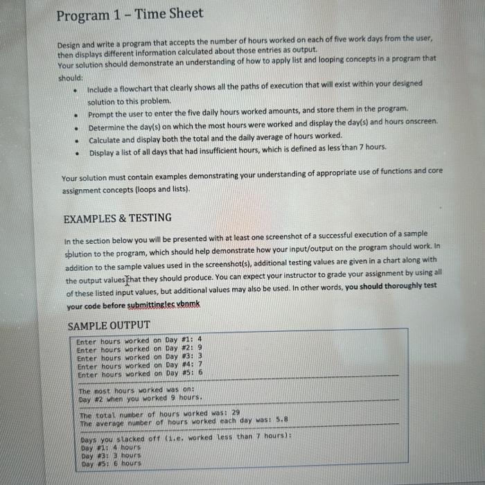 Solved Program 1 - Time Sheet Design and write a program | Chegg.com Solved Program 1 - Time Sheet Design and write a program | Chegg.com