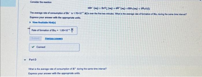 Solved Consider the reaction The average rate of consumption | Chegg.com