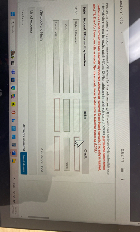 Solved uestion 1 ﻿of 50.921Prepare the journal entry at | Chegg.com