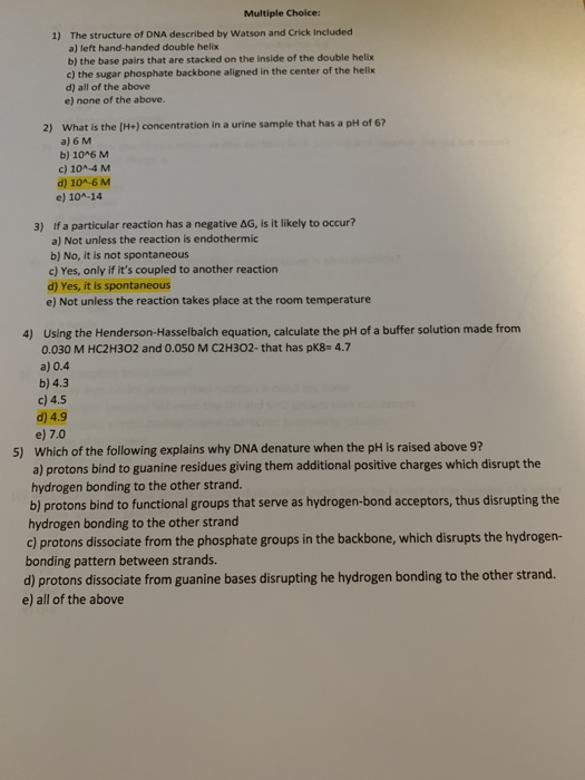Solved Multiple Choice: 1) The structure of DNA described by | Chegg.com