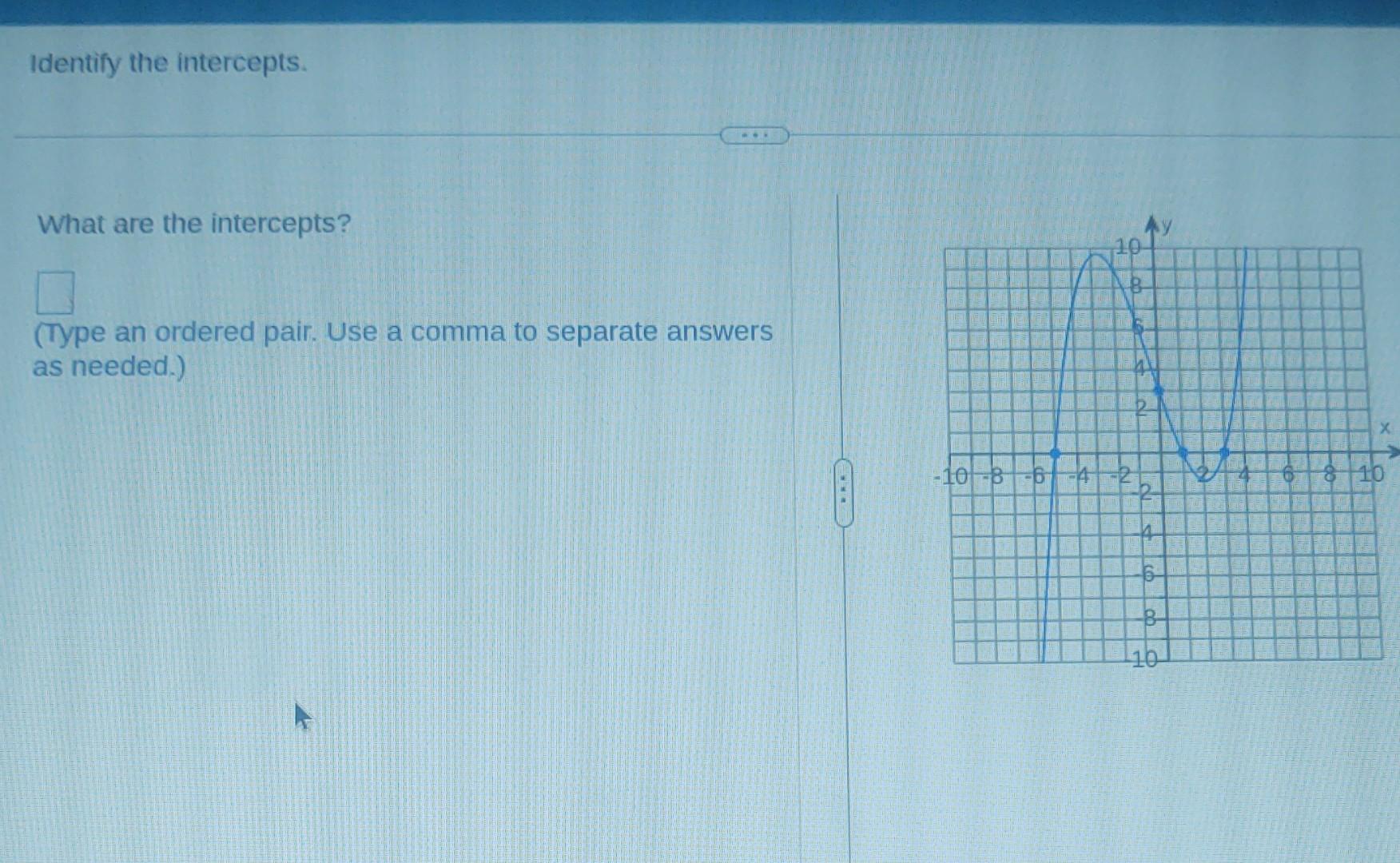 Solved Identify the intercepts. What are the intercepts? | Chegg.com