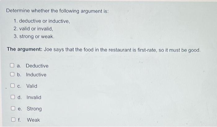 Determine whether the following argument is: 1. | Chegg.com