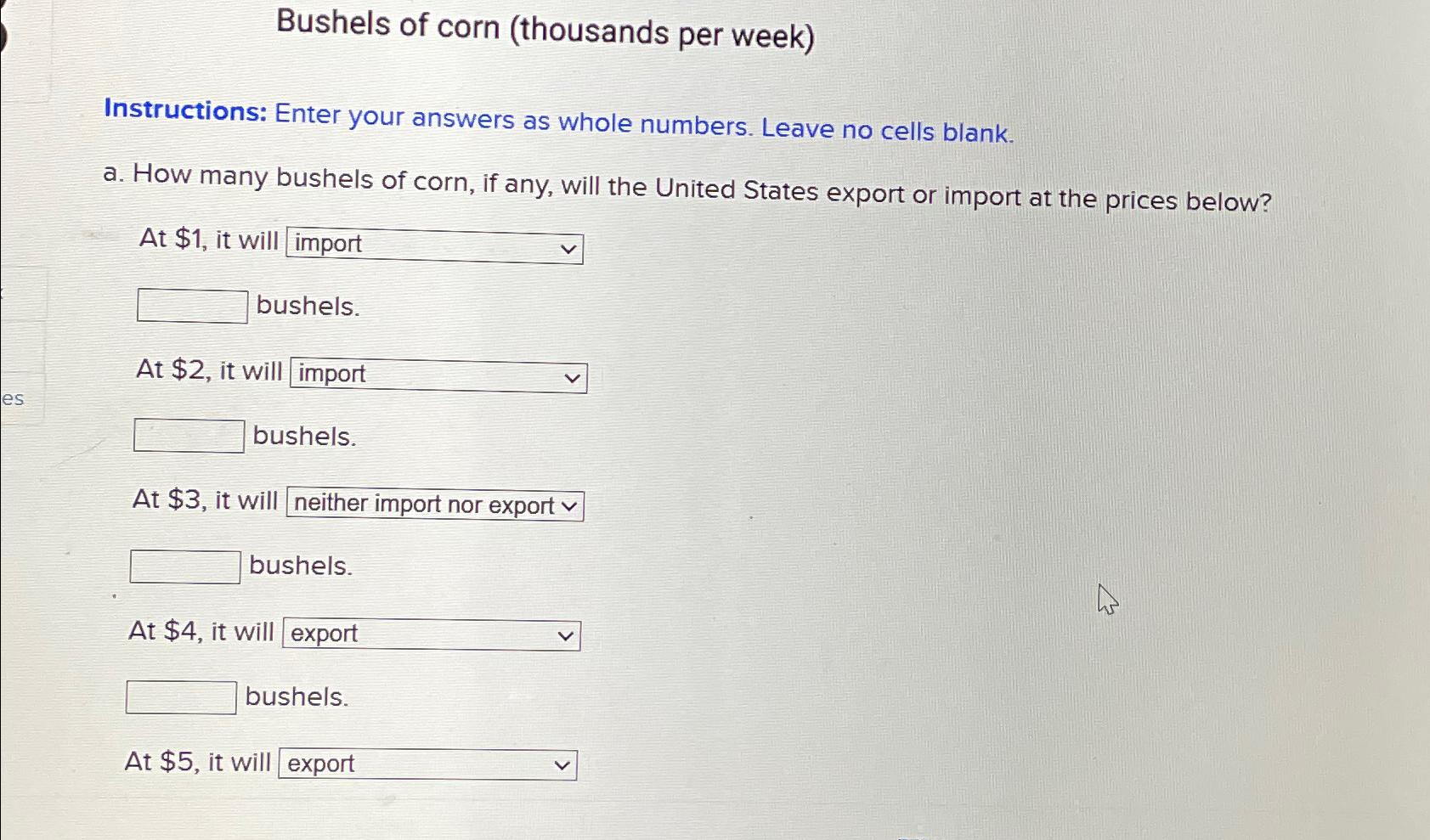 Solved Bushels of corn (thousands per week)Instructions: | Chegg.com