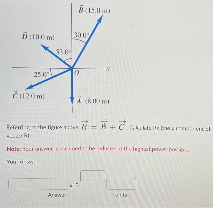 Solved Ď (10.0 m) 25.0° 53.0⁰ B (15.0 m) Answer 30.0° X 0 C | Chegg.com