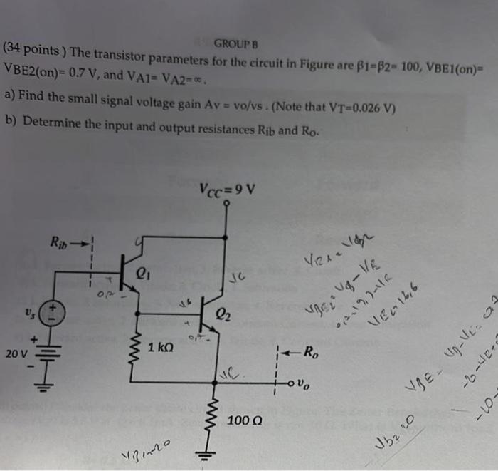 Solved (34 points) The transistor parameters for the circuit | Chegg.com