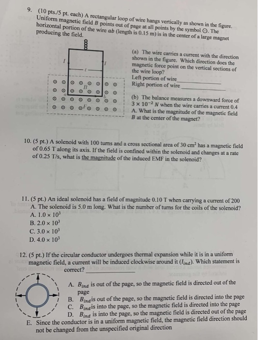 Solved 9. (10 pts./5 pt. each) A rectangular loop of wire | Chegg.com