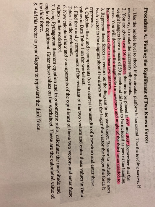 Solved Procedure A: Finding the Equilibrant of Two Known | Chegg.com