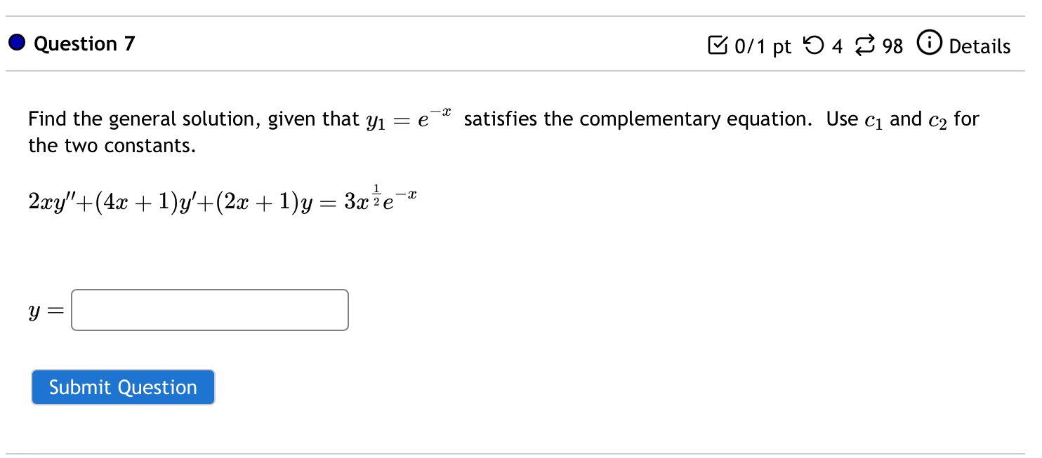 Solved Question 701pt498DetailsFind the general solution, | Chegg.com