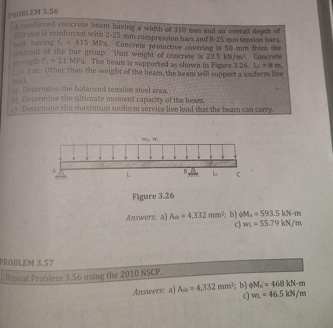 Solved PROBLEM 3.56 A reinforced concrete beam having a | Chegg.com