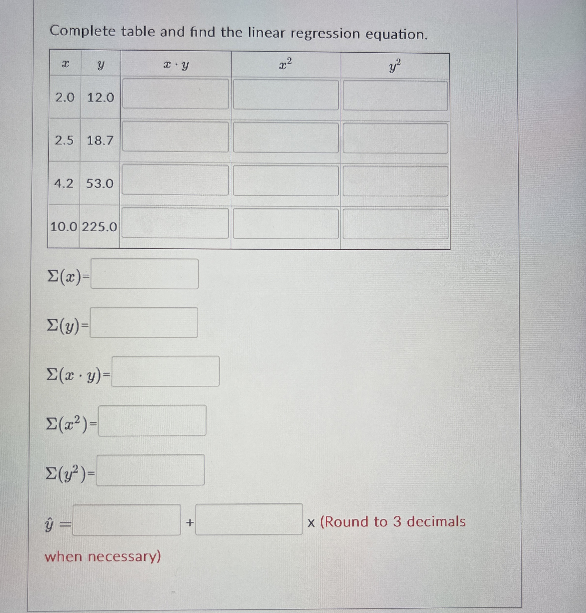 Solved Complete table and find the linear regression | Chegg.com
