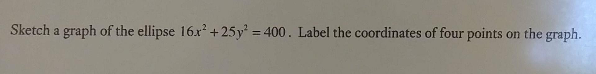 Solved Sketch a graph of the ellipse 16x2 + 25y2 = 400. | Chegg.com