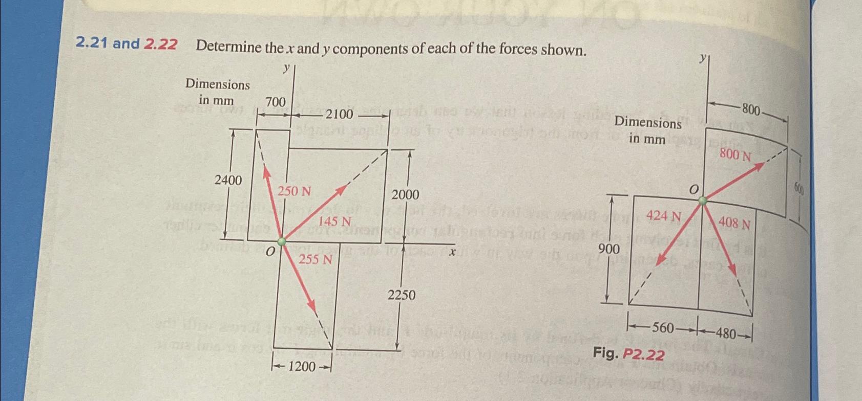 Solved 2.21 ﻿and 2.22 ﻿Determine the x ﻿and y ﻿components of | Chegg.com