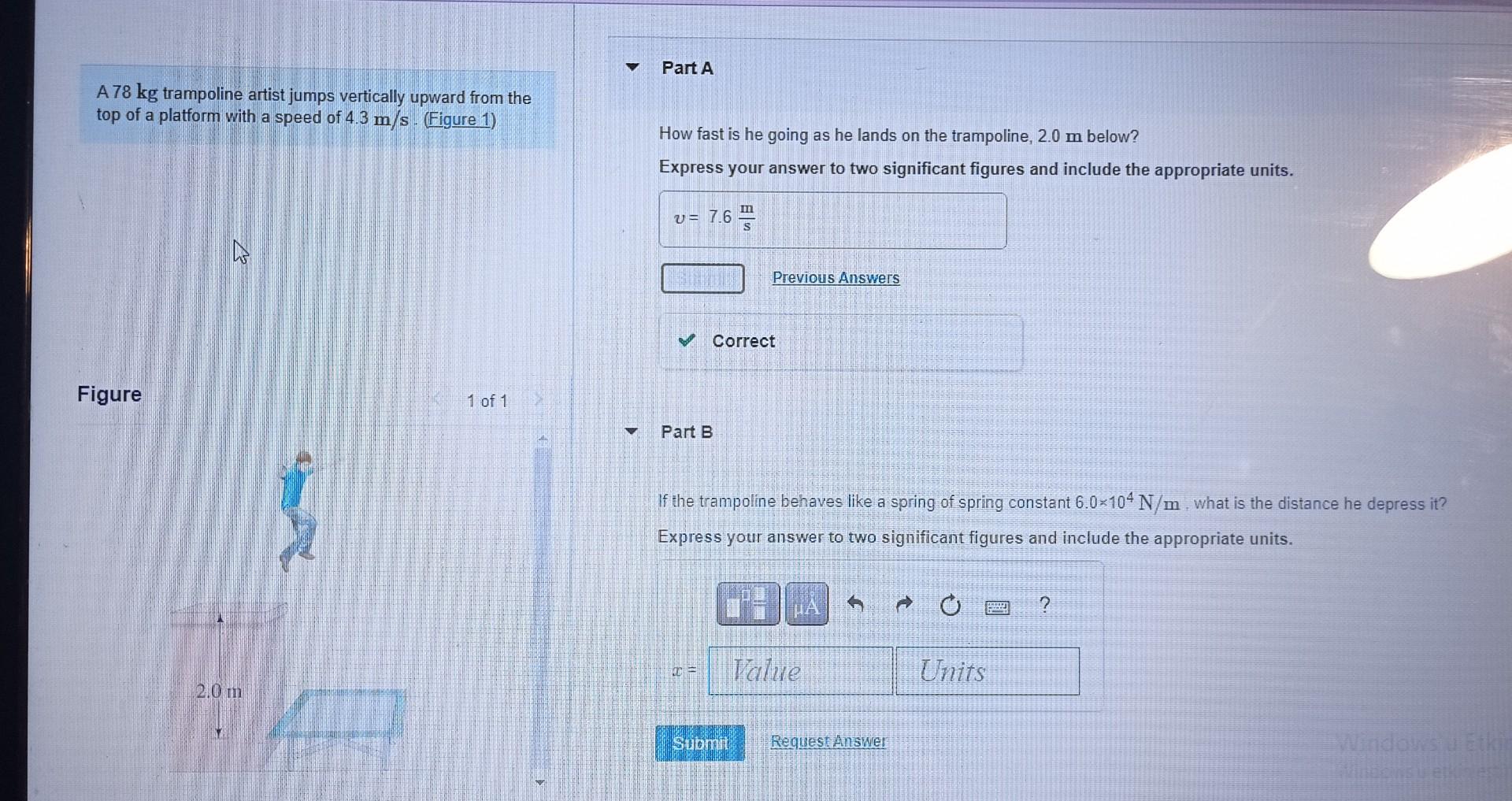 Solved : Part B If the trampoline behaves like a spring of | Chegg.com