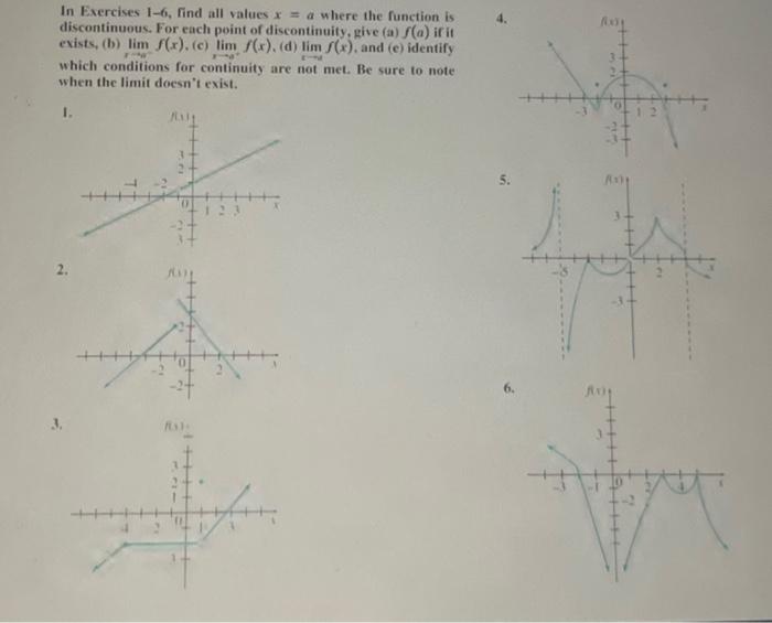 Solved In Exercises 1-6, find all values x=a where the | Chegg.com