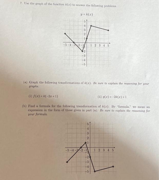 Solved 7. Use the graph of the function k(x) to answer the | Chegg.com