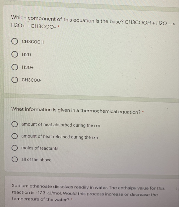 Solved Which component of this equation is the base? CH3COOH | Chegg.com