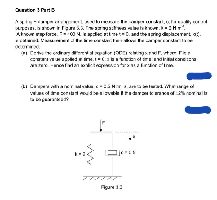 Solved Question 3 Part B A spring + damper arrangement, used | Chegg.com