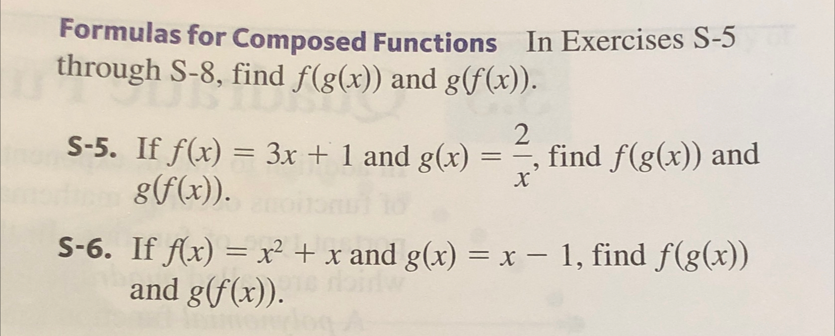 Solved Formulas for Composed Functions In Exercises S-5 | Chegg.com