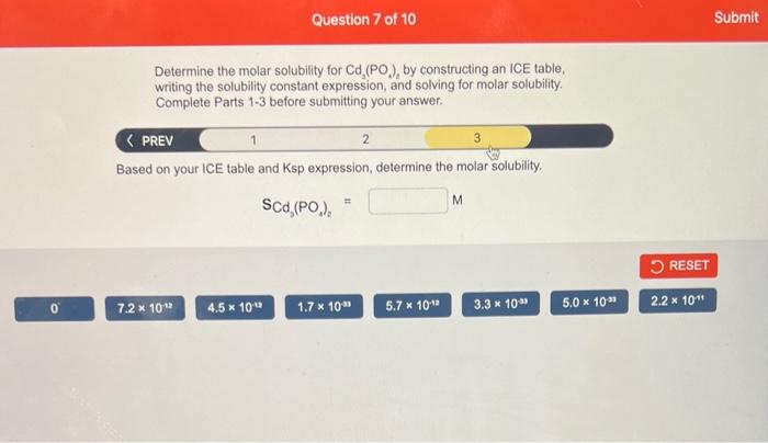 Solved Determine the molar solubility for Cd3(PO4)2 by | Chegg.com