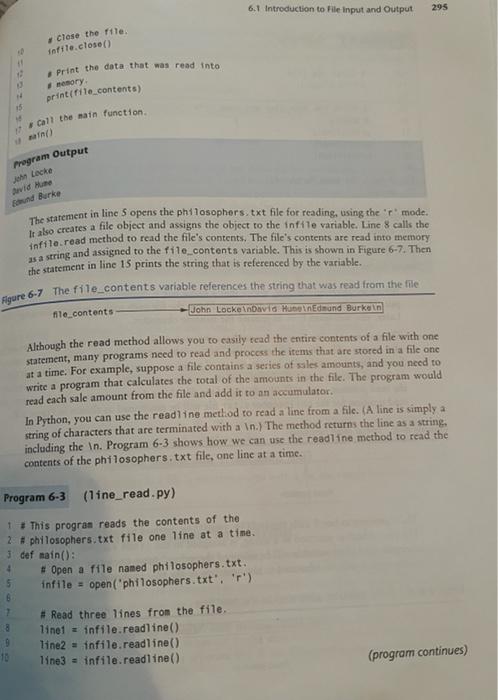 Solved string Chapter 6 Files and Exceptions Line 5 opens | Chegg.com