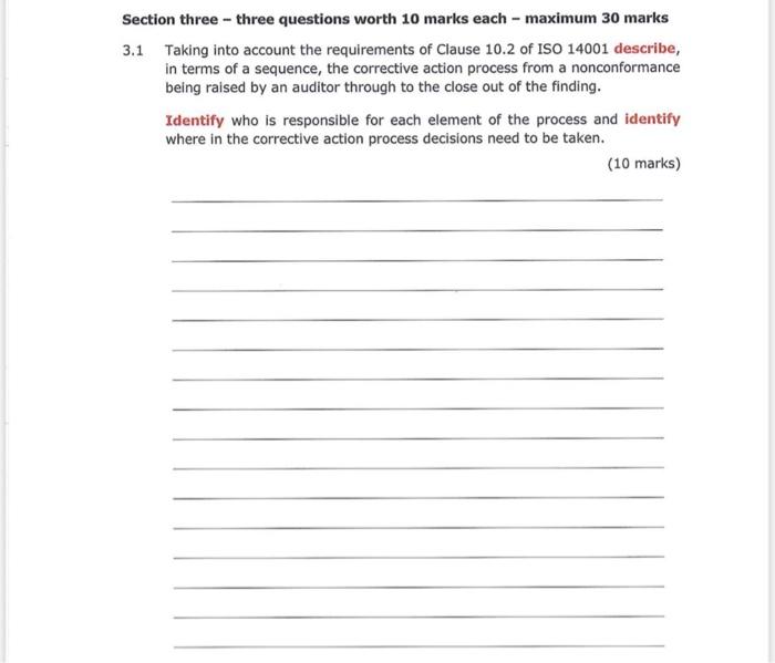 Solved Section three-three questions worth 10 marks each - | Chegg.com