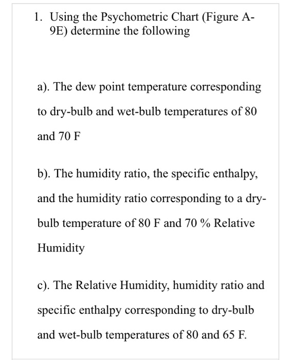 Solved 1. Using the Psychometric Chart (Figure A- 9E) | Chegg.com