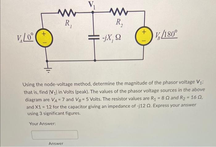 [Solved]: Using the node-voltage method, determine the magn