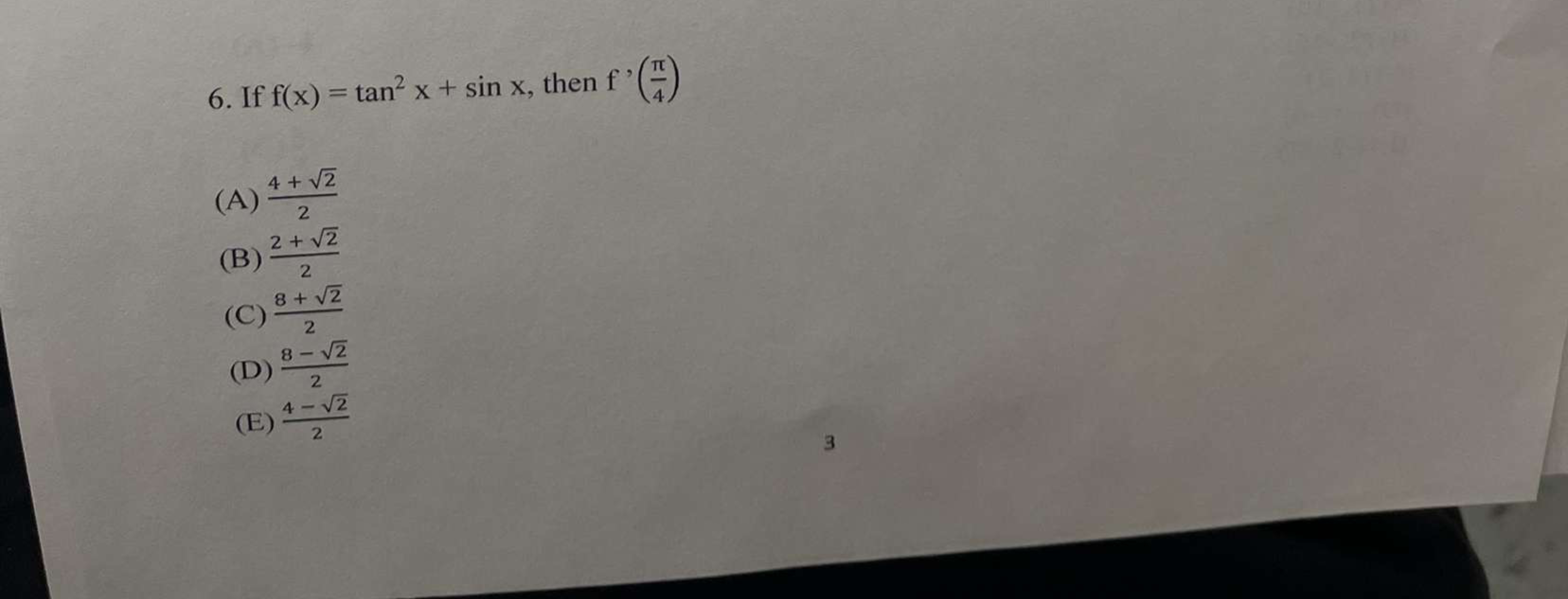Solved If f(x)=tan2x+sinx, ﻿then | Chegg.com