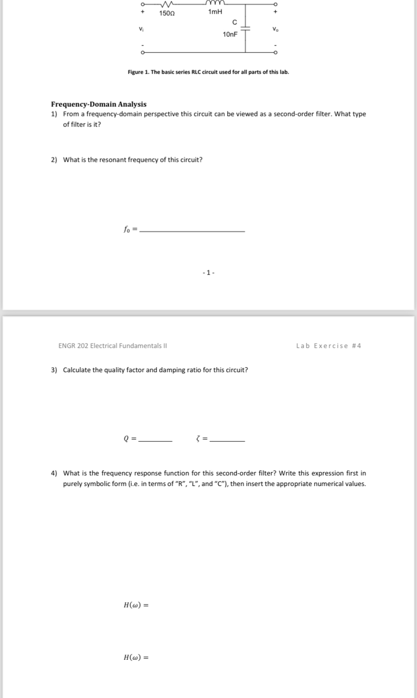 Solved Figure 1. ﻿The basic series RLC circuit used for all | Chegg.com