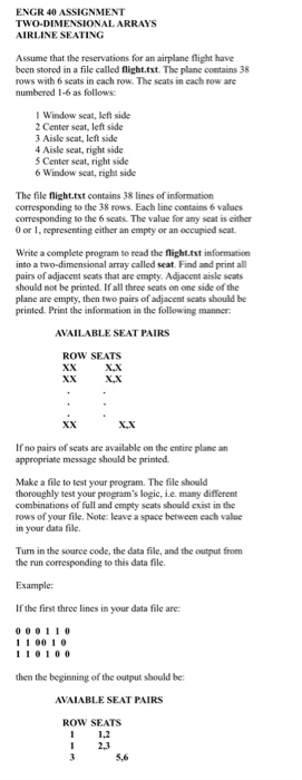Solved ENGR 40 ASSIGNMENT TWO-DIMENSIONAL ARRAYS AIRLINE | Chegg.com
